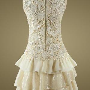 Embroidery Lace Overlay Sequins Chiffon Dress on Luulla