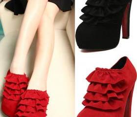 Faux Suede Platform Ruffles High Heels on Luulla