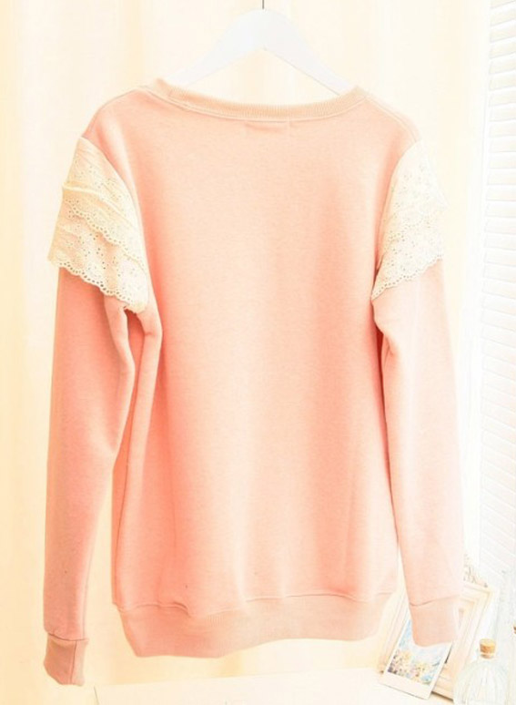 Crown Print Lace Shoulders Sweatshirt on Luulla