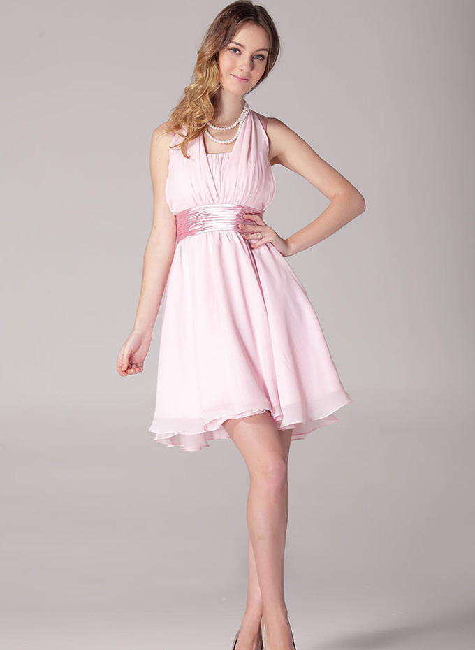Long Ribbons Back Straps Halter Pink Dress on Luulla