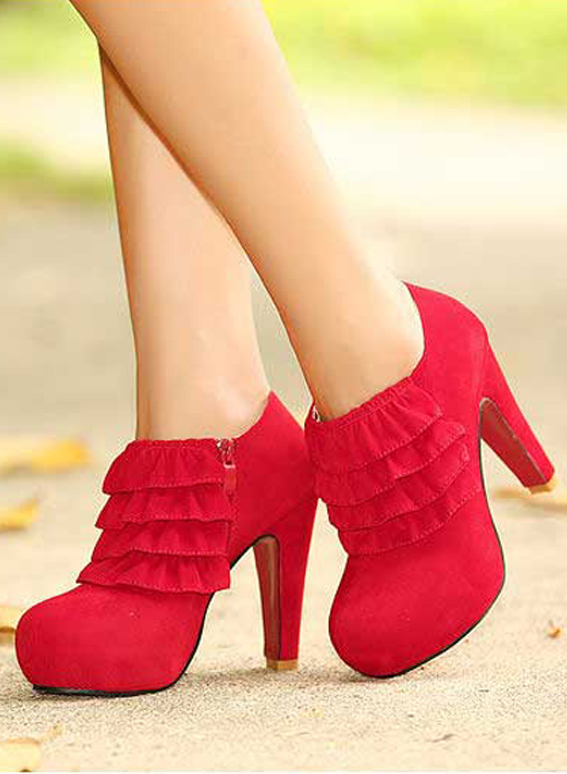 Faux Suede Platform Ruffles High Heels on Luulla