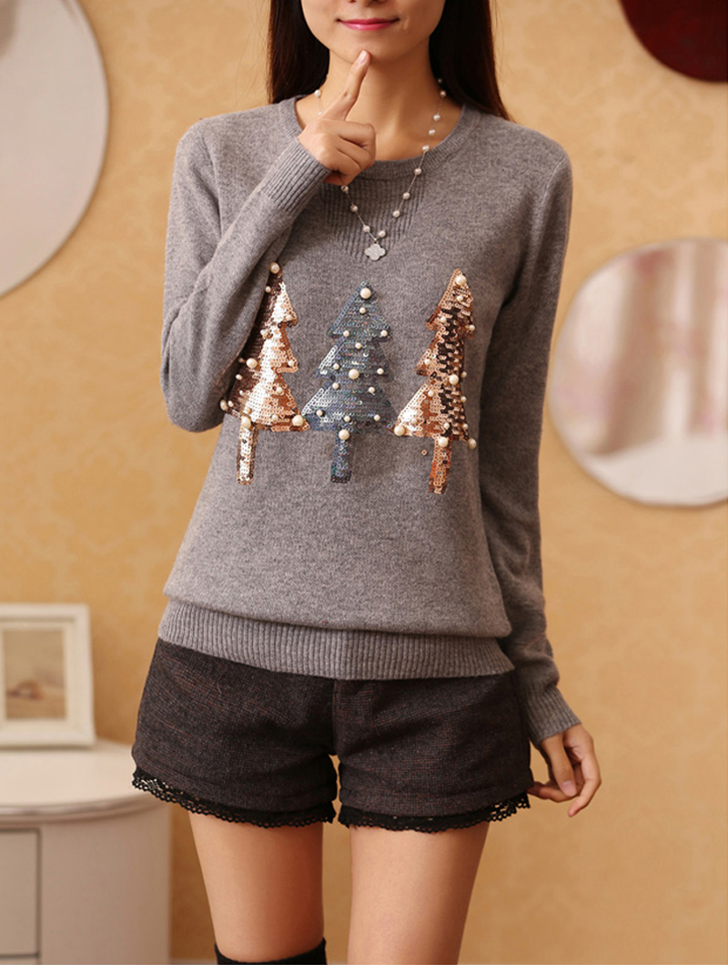 Beading Sequins Christmas Tree Sweater on Luulla