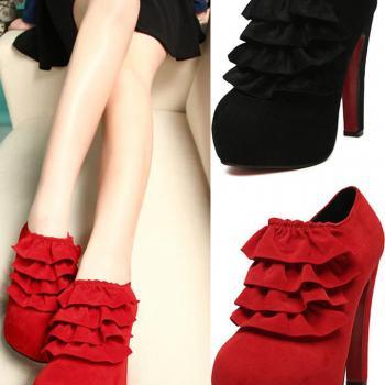 Faux Suede Platform Ruffles High Heels on Luulla
