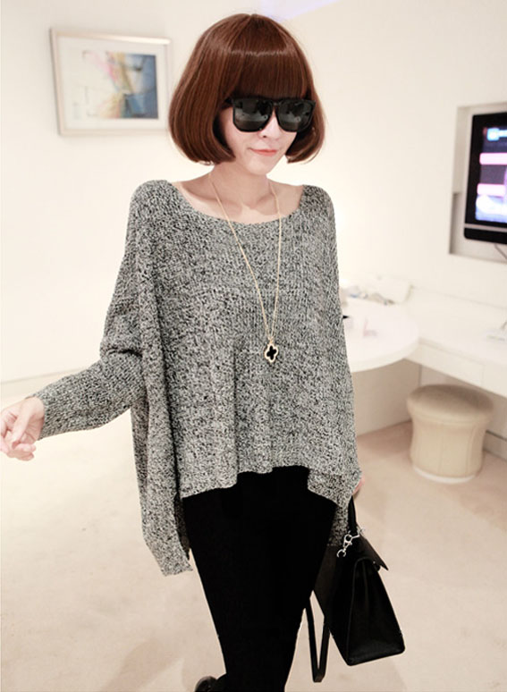 Angel Wings Irregular Hem Bat-wing Sleeves Gray Sweater on Luulla