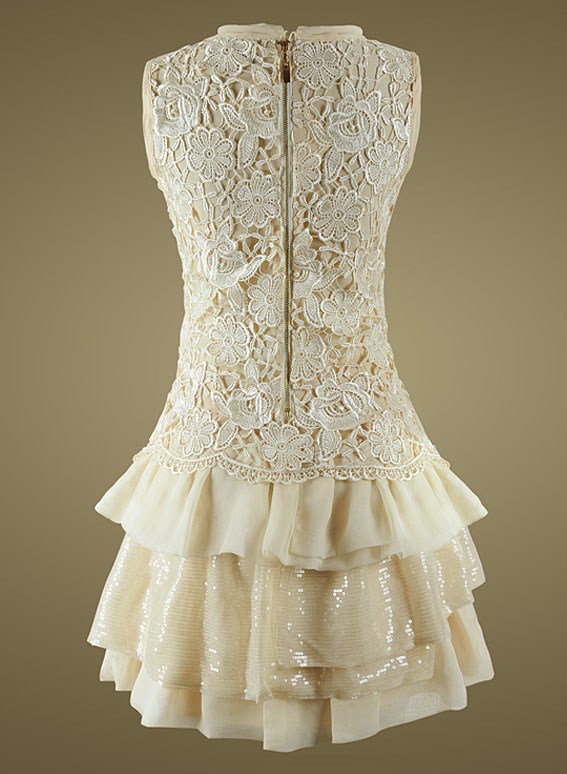 Embroidery Lace Overlay Sequins Chiffon Dress on Luulla