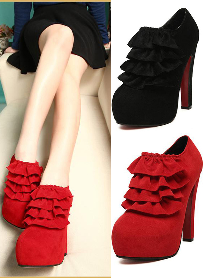 Faux Suede Platform Ruffles High Heels on Luulla