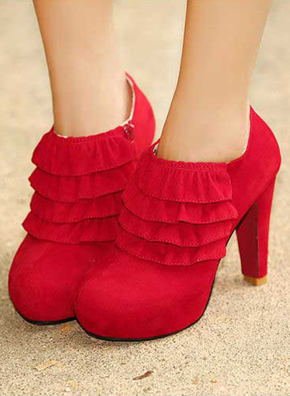 Faux Suede Platform Ruffles High Heels on Luulla